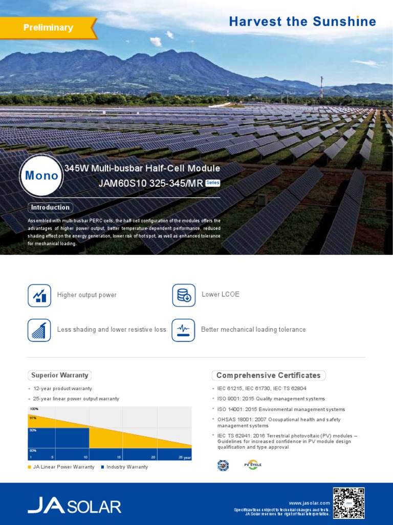 JAM60S10 325-345/MR: 345W Multi-Busbar Half-Cell Module | Download Free ...