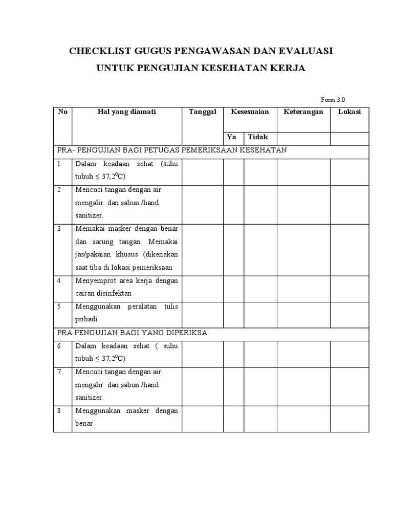 Checklist GP&E Kesehatan Kerja | PDF | Kesehatan Holistik | Sains ...