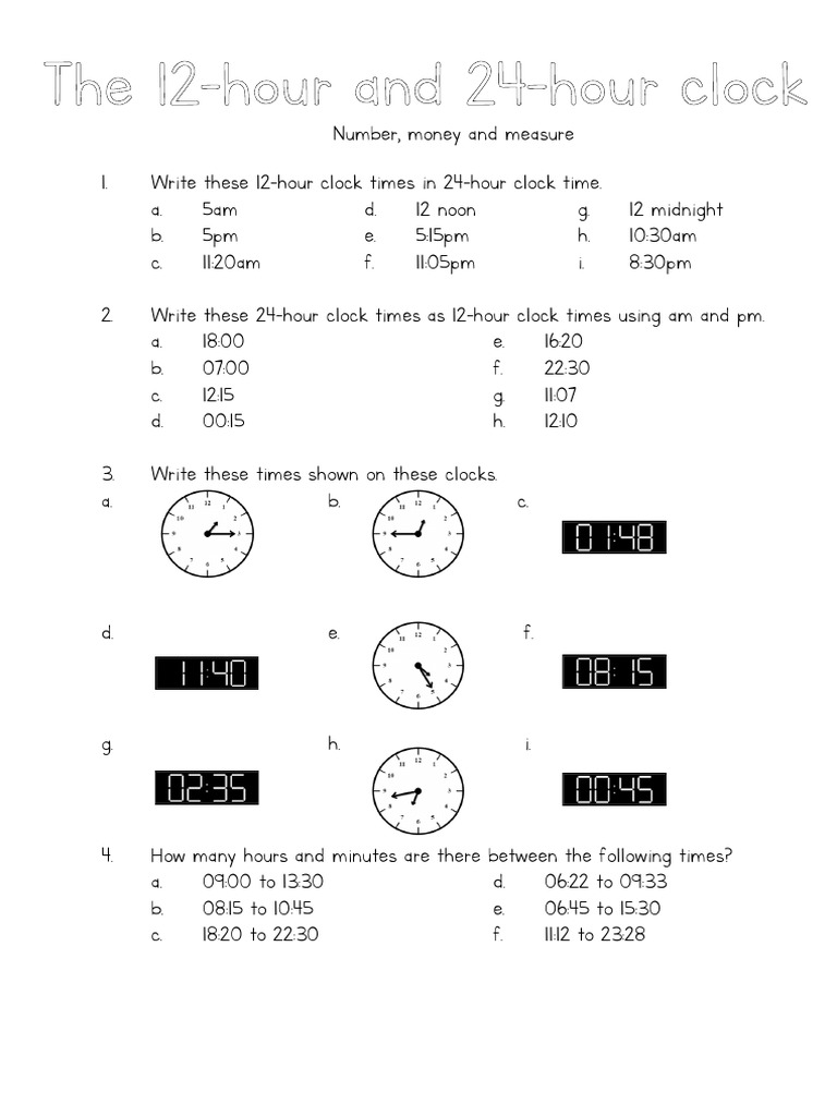 The 12-Hour and 24-Hour Clock | PDF | Cooking, Food & Wine