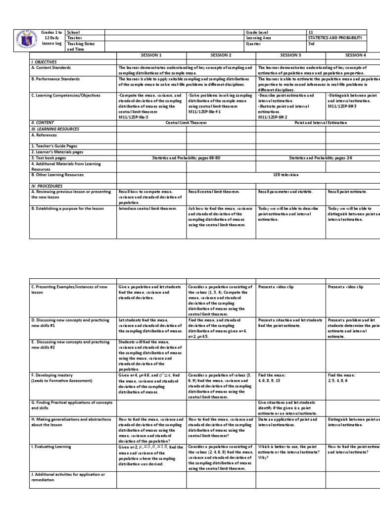 Session 1 Session 2 Session 3 Session 4: I. Objectives | PDF | Standard ...