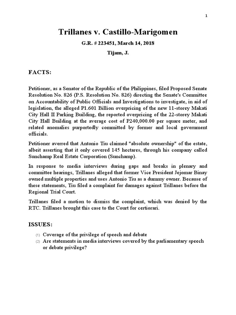 Trillanes v. Castillo-Marigomen Ruling | PDF | United States Congress ...