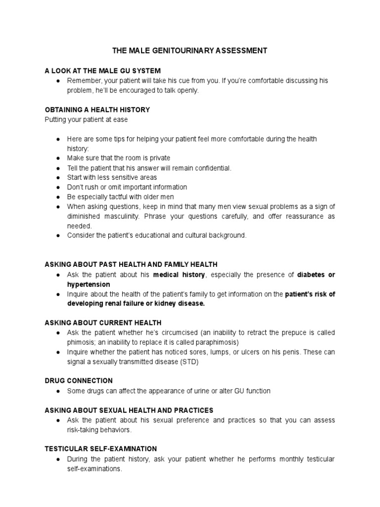 Male Genitourinary Assessment 1 | PDF