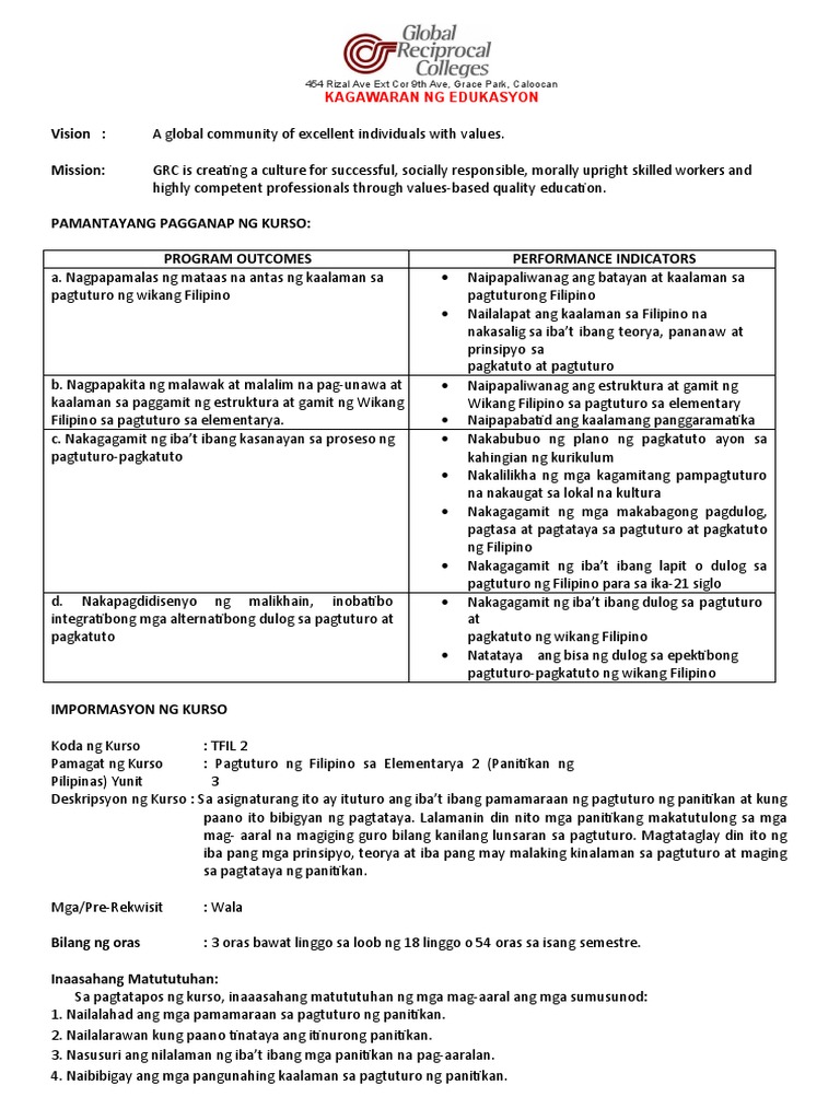 Tfil 2 Pagtuturo NG Filipino Sa Elementarya Panitikan NG Pilipinas ...