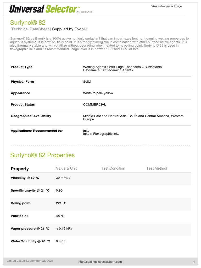 Surfynol® 82 - Evonik | PDF