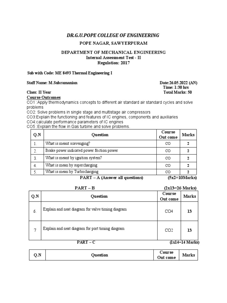 Dr.G.U.Pope College of Engineering | PDF | Internal Combustion Engine ...