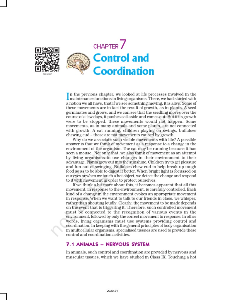 NCERT Books For Class 10 Science Chapter 7 Control and Coordination | PDF