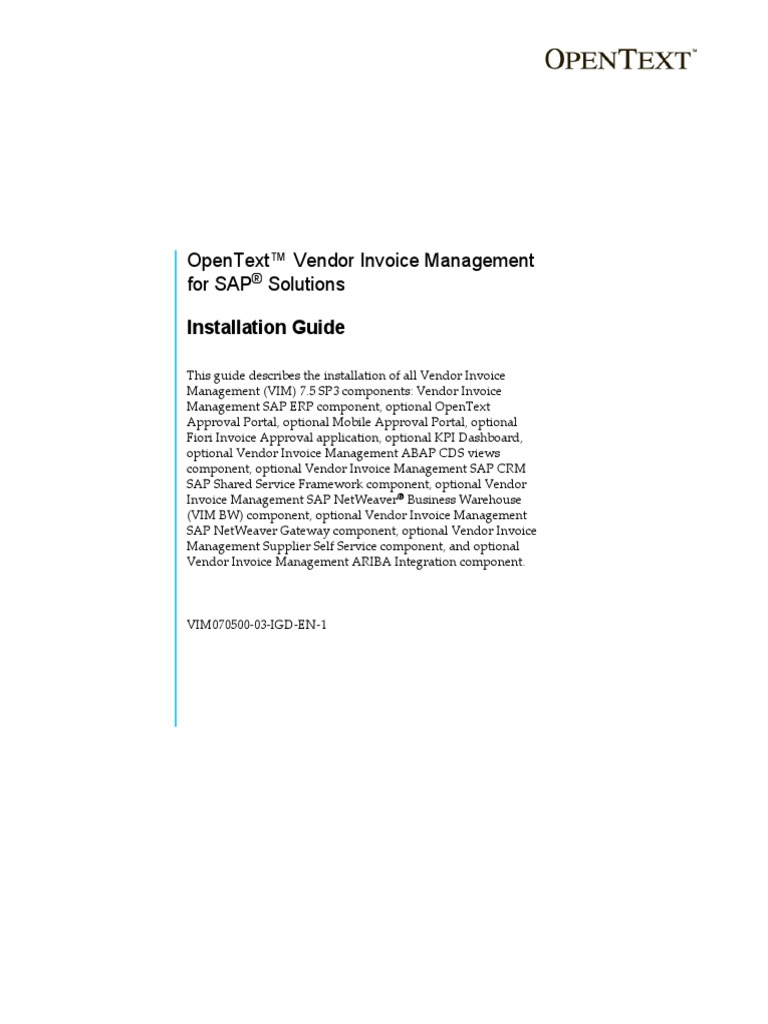 OpenText Vendor Invoice Management For SAP Solutions 7.5 SP3 - Installation Guide English ...