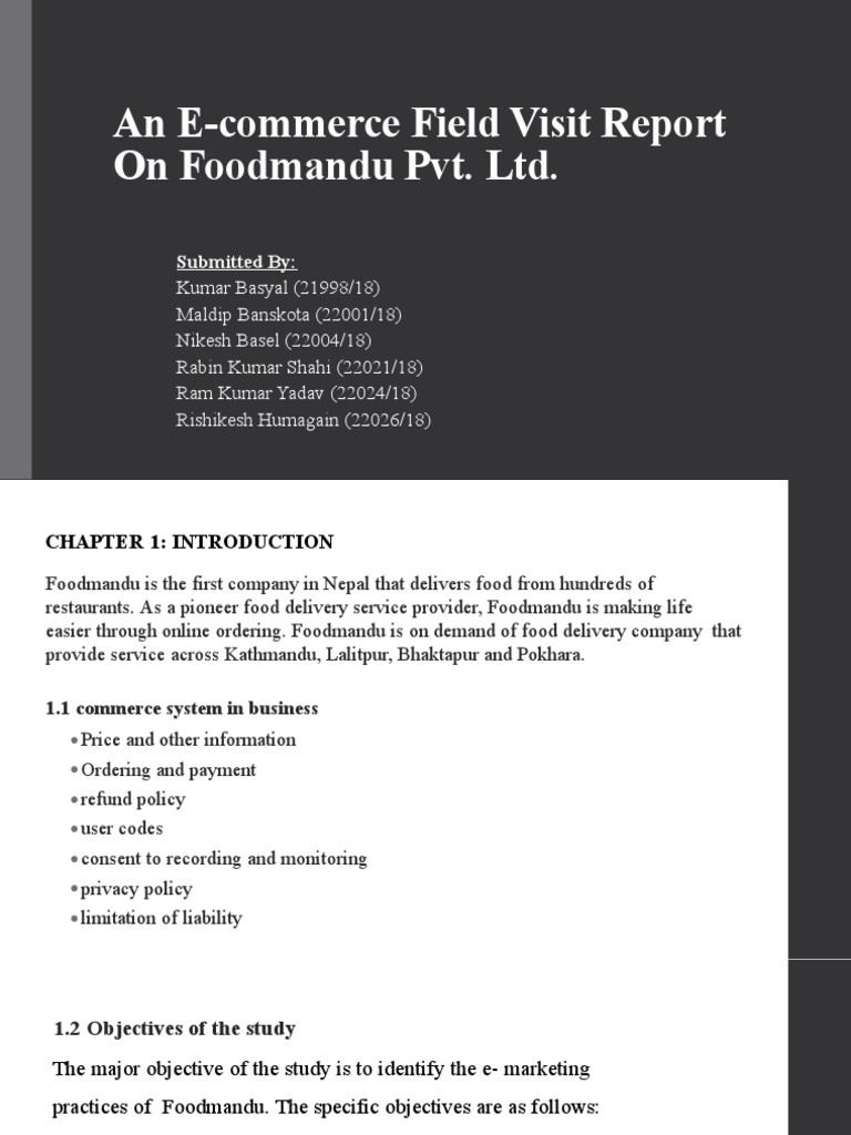 An E-Commerce Field Visit Report On Foodmandu Pvt. LTD.: Submitted by | PDF | E Commerce ...