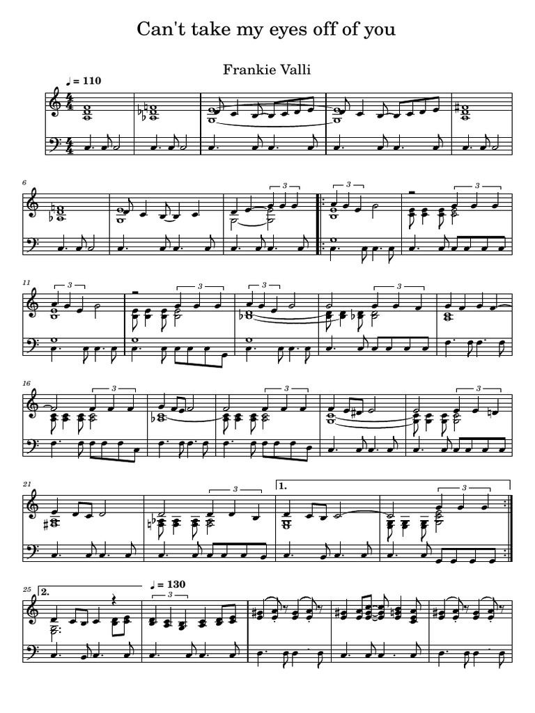 "Can't Take My Eyes Off You Sheet Music" | PDF | Songs Written | Song ...