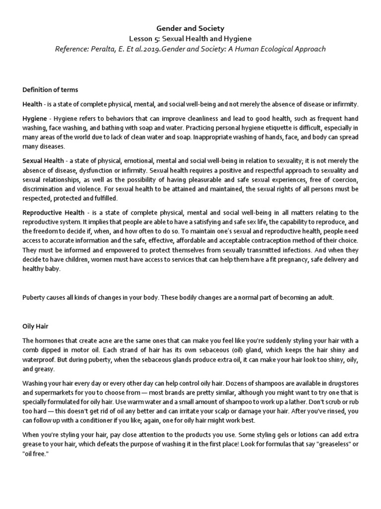 Lesson 5 LR Sexual Health and Hygiene | PDF | Oral Hygiene | Shaving