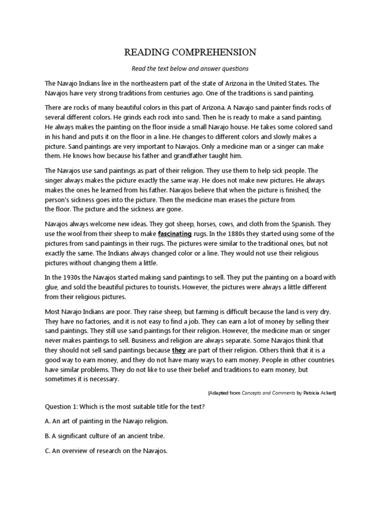 Reading Comprehension: Read The Text Below and Answer Questions | PDF ...