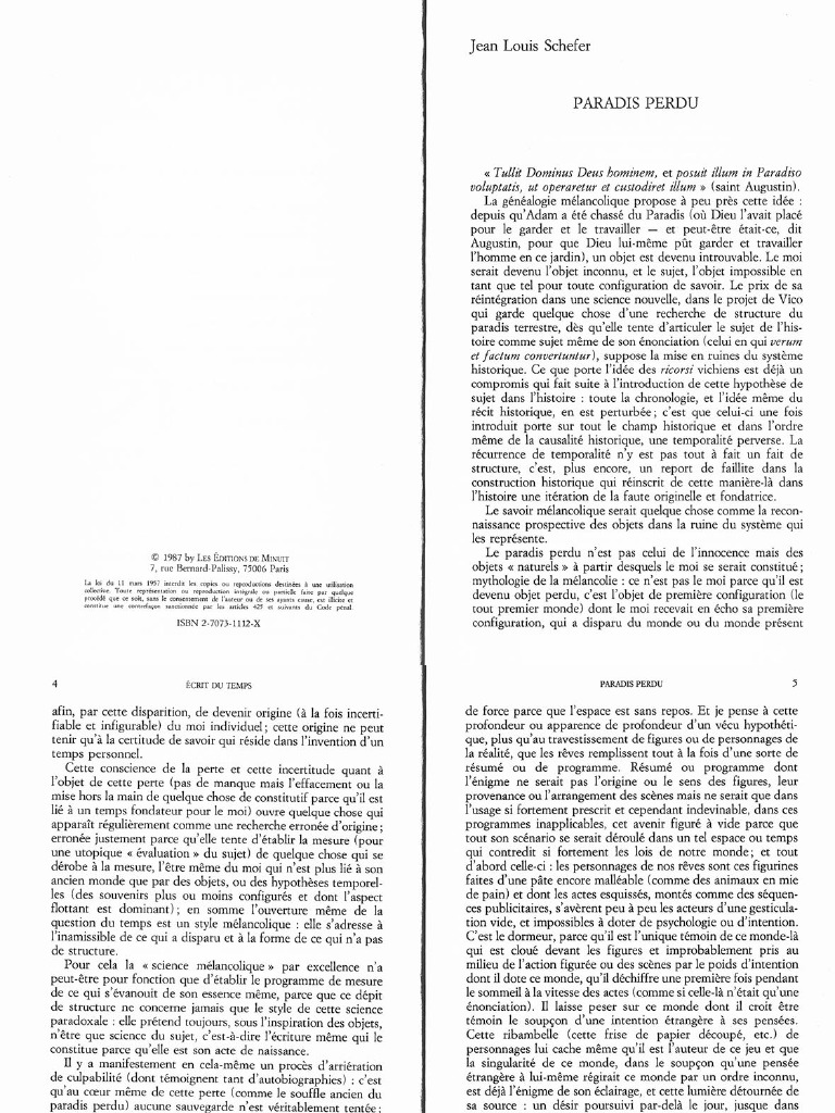 Jean Louis Schefer-Paradis Perdu | PDF