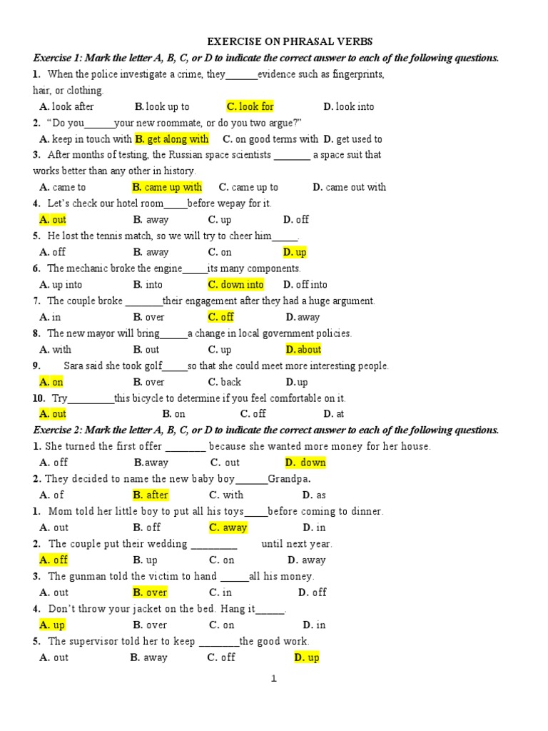 Phrasal Verbs Exercise Workbook | PDF