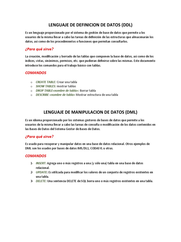 Lenguaje de Definicion de Datos | PDF