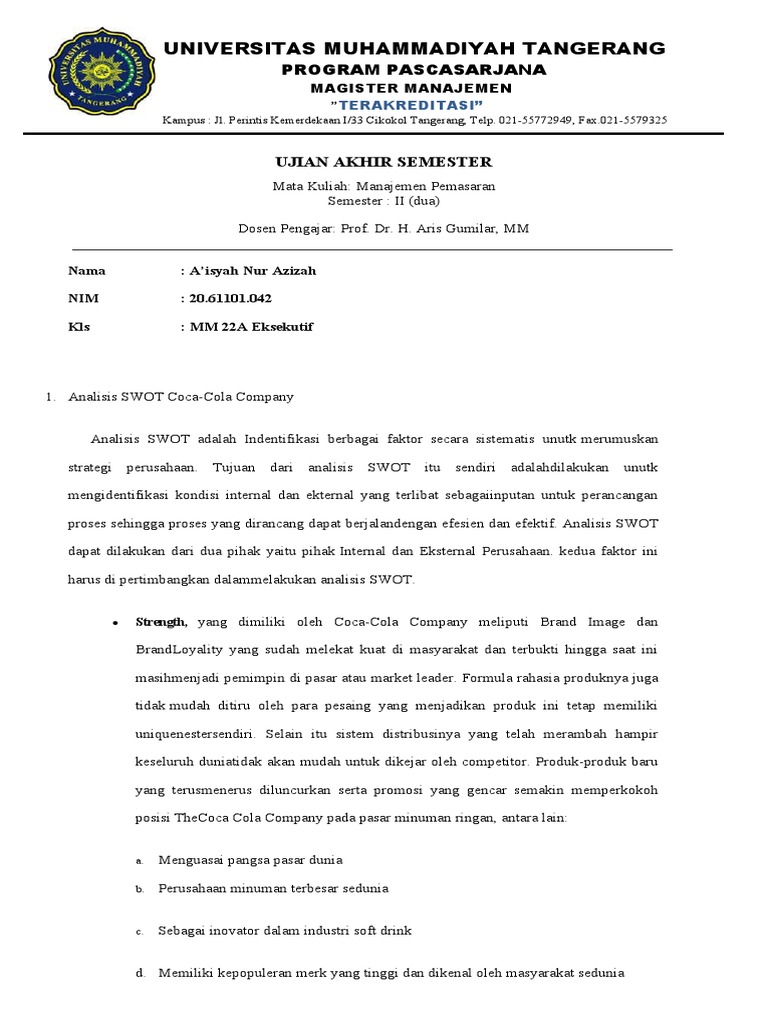 Uas Manajemen Pemasaran - A'isyah Nur Azizah | PDF