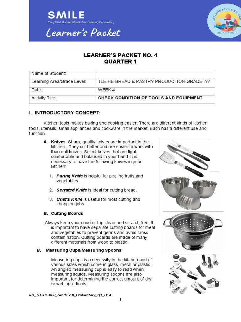 Learner'S Packet No. 4 Quarter 1: I. Introductory Concept | PDF | Knife | Spoon