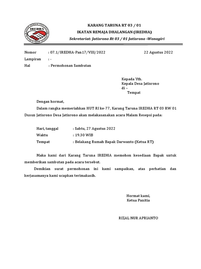 Surat Permohonan Sambutan | PDF