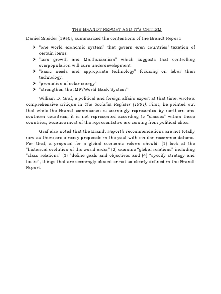 The Brandt Report and It | PDF