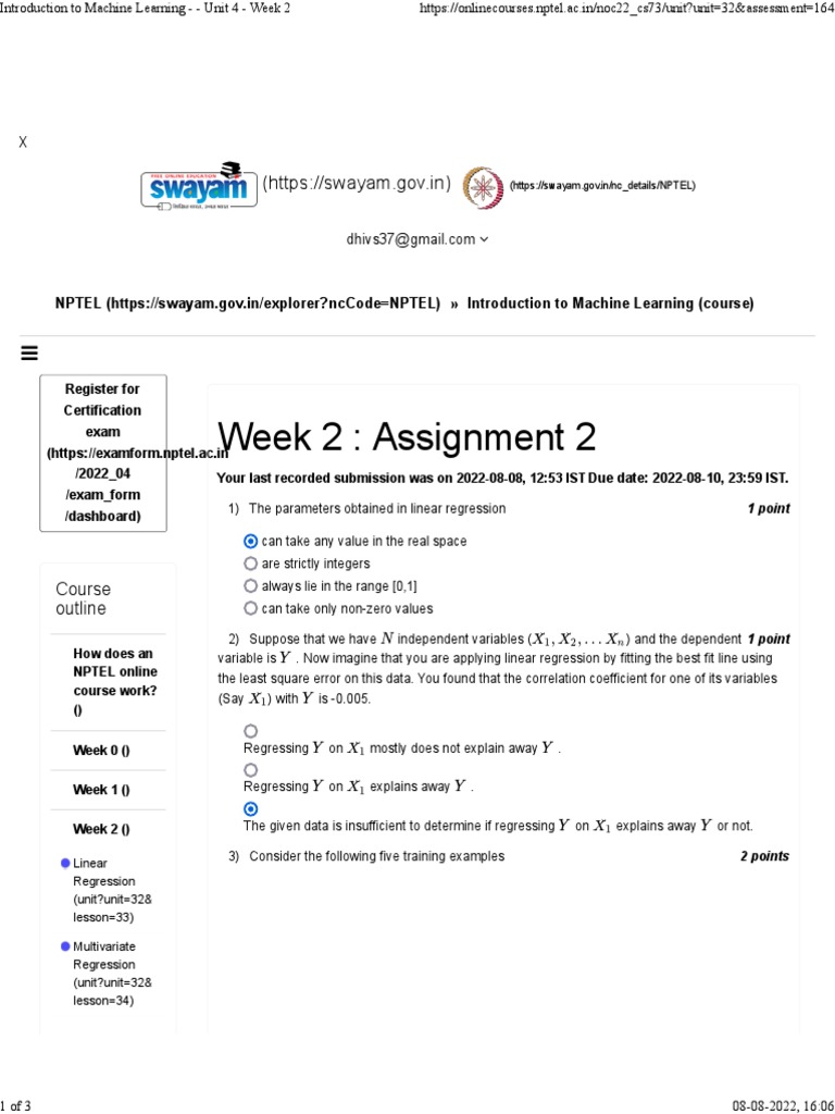 Introduction To Machine Learning - Unit 4 - Week 2 | PDF | Regression ...