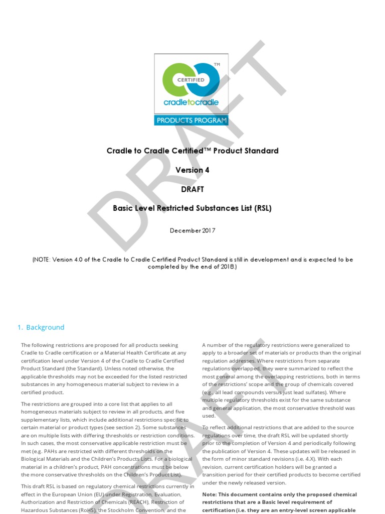 Draft: Cradle To Cradle Certified™ Product Standard Draft Basic Level Restricted Substances List ...