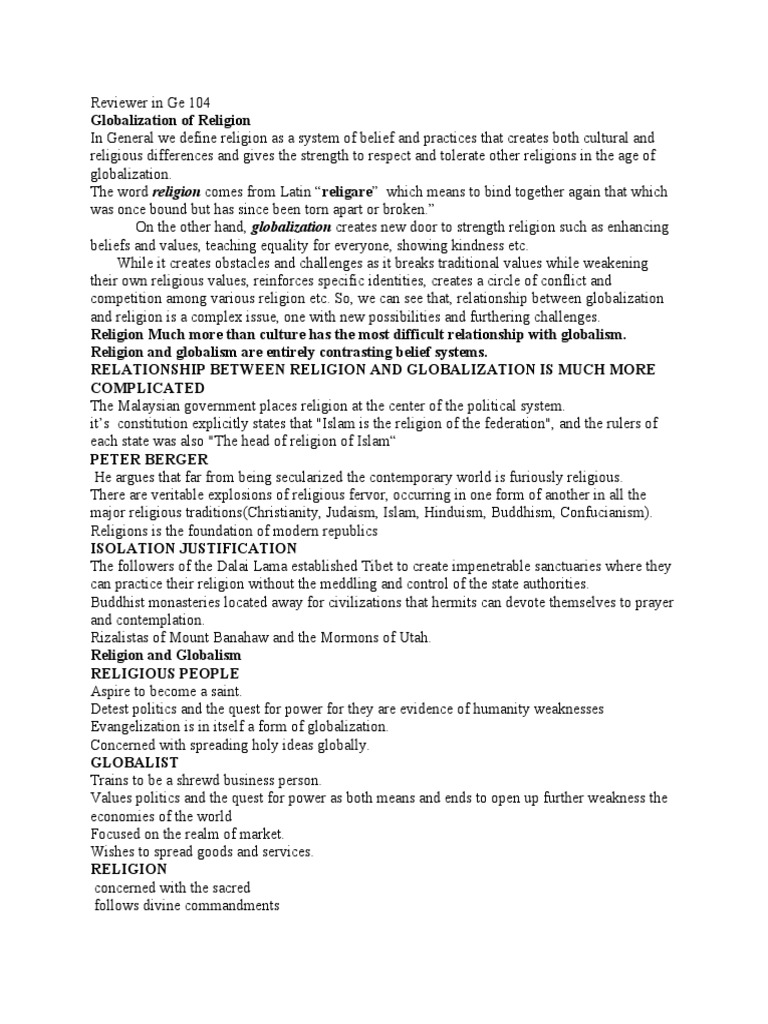 Reviewer in Ge 104 | PDF | City | Globalization