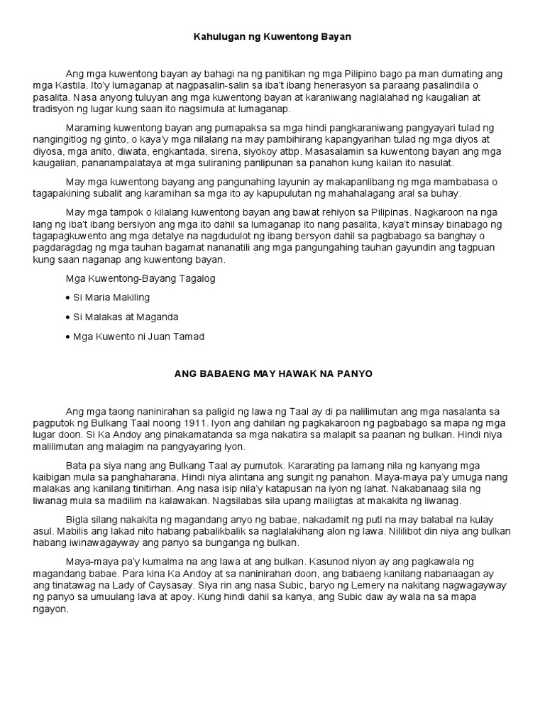 Kahulugan NG Kuwentong Bayan | PDF