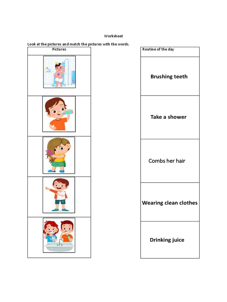 Brushing Teeth: Worksheet Look at The Pictures and Match The Pictures ...
