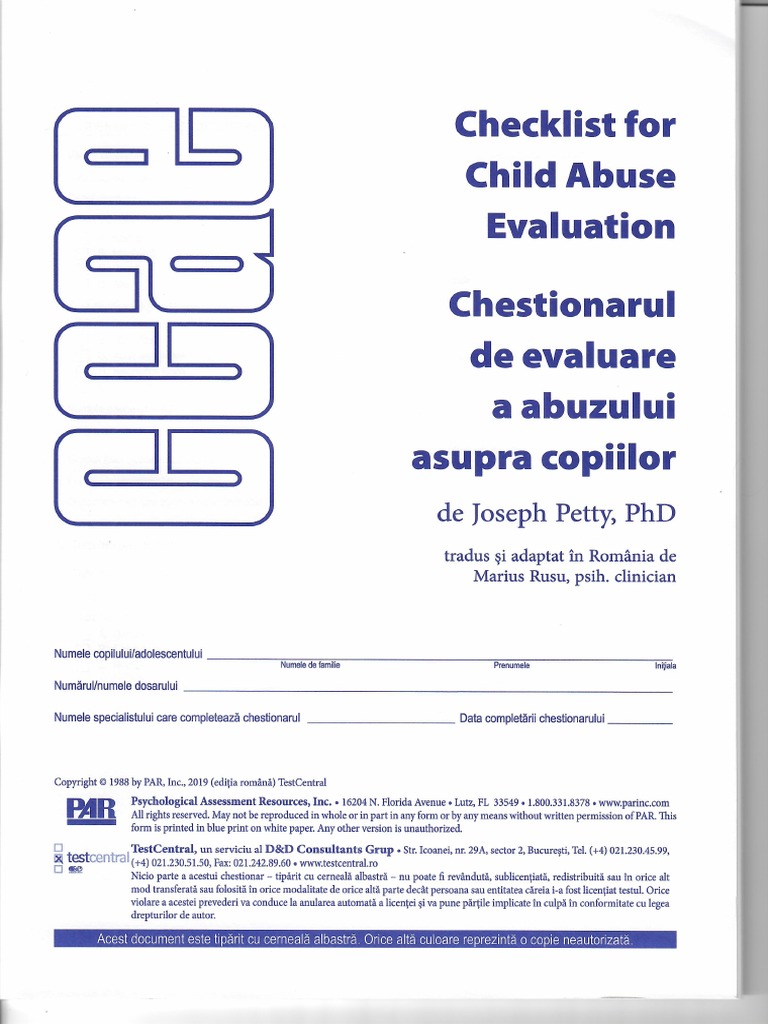 CCAE - Checklist For Chils Abuse Evaluation | PDF