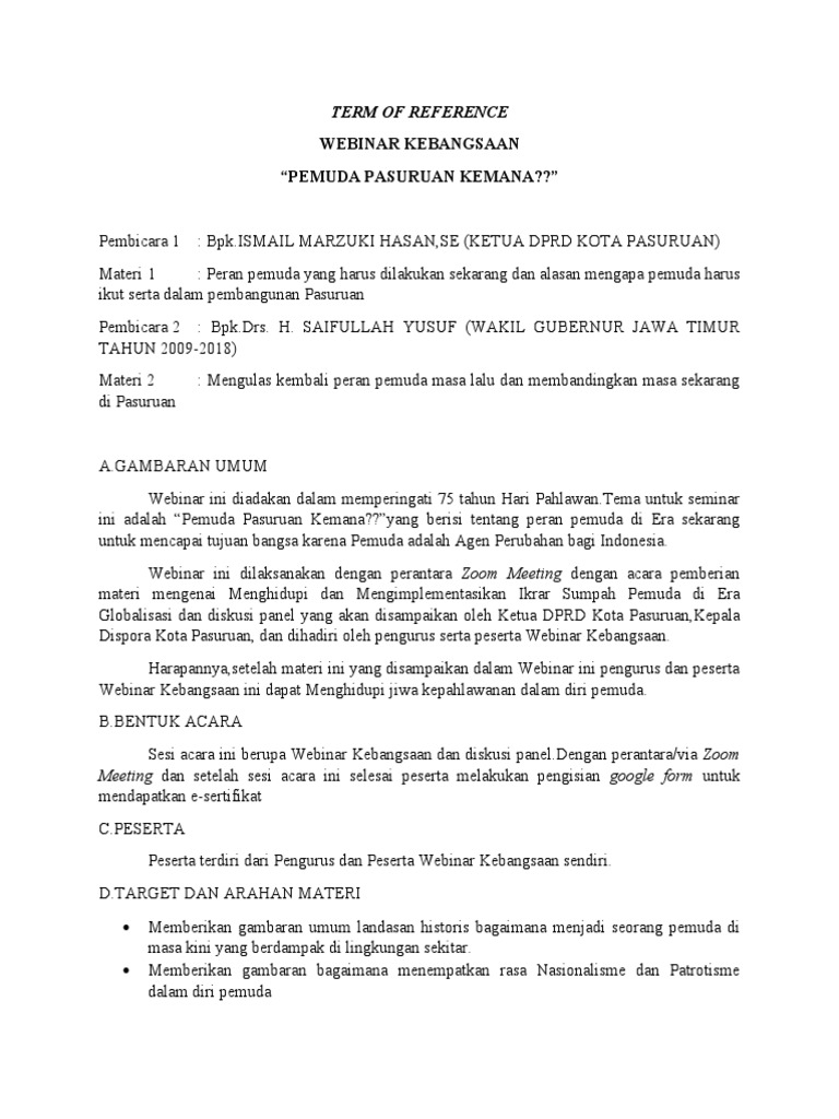 TERM OF REFERENCE Baru | PDF