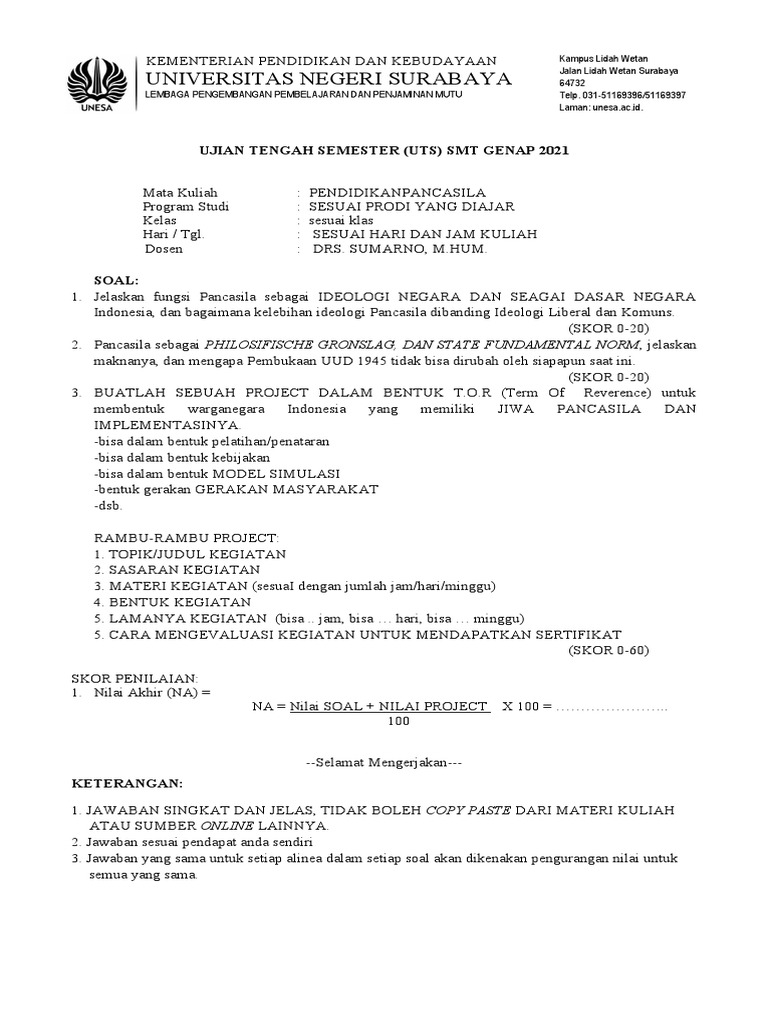 UTS Pendidikan Pancasila 2021 | PDF | Komputer