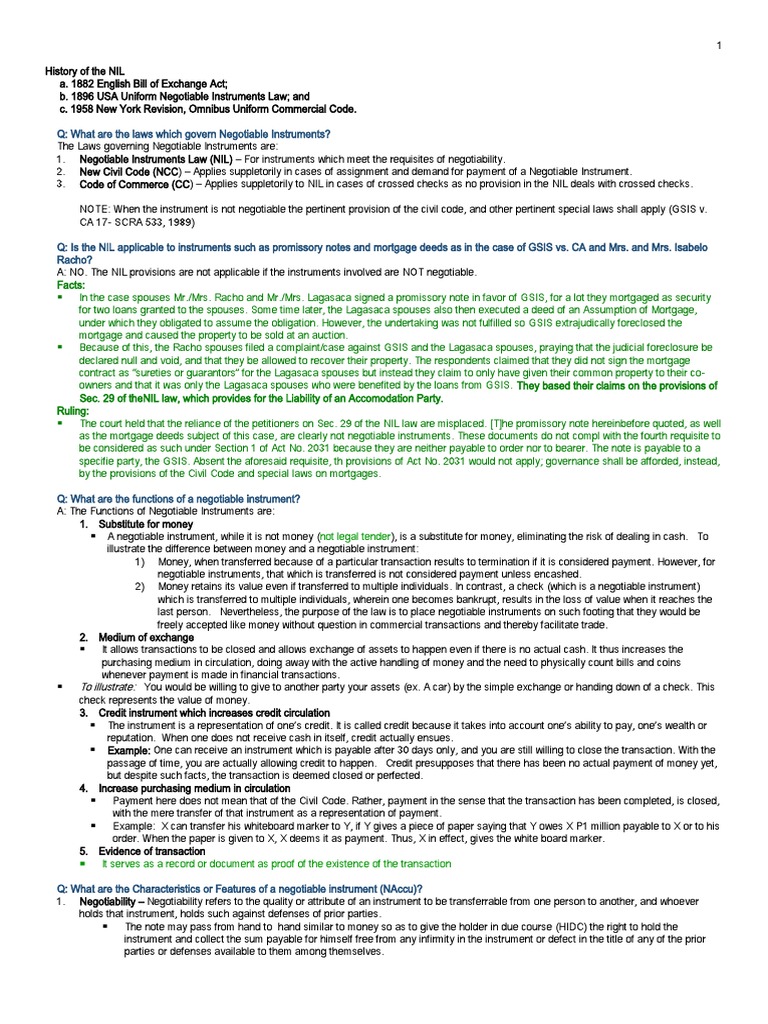 NIL - Reviewer by AIcaoAnotado 2021 | PDF | Negotiable Instrument | Cheque