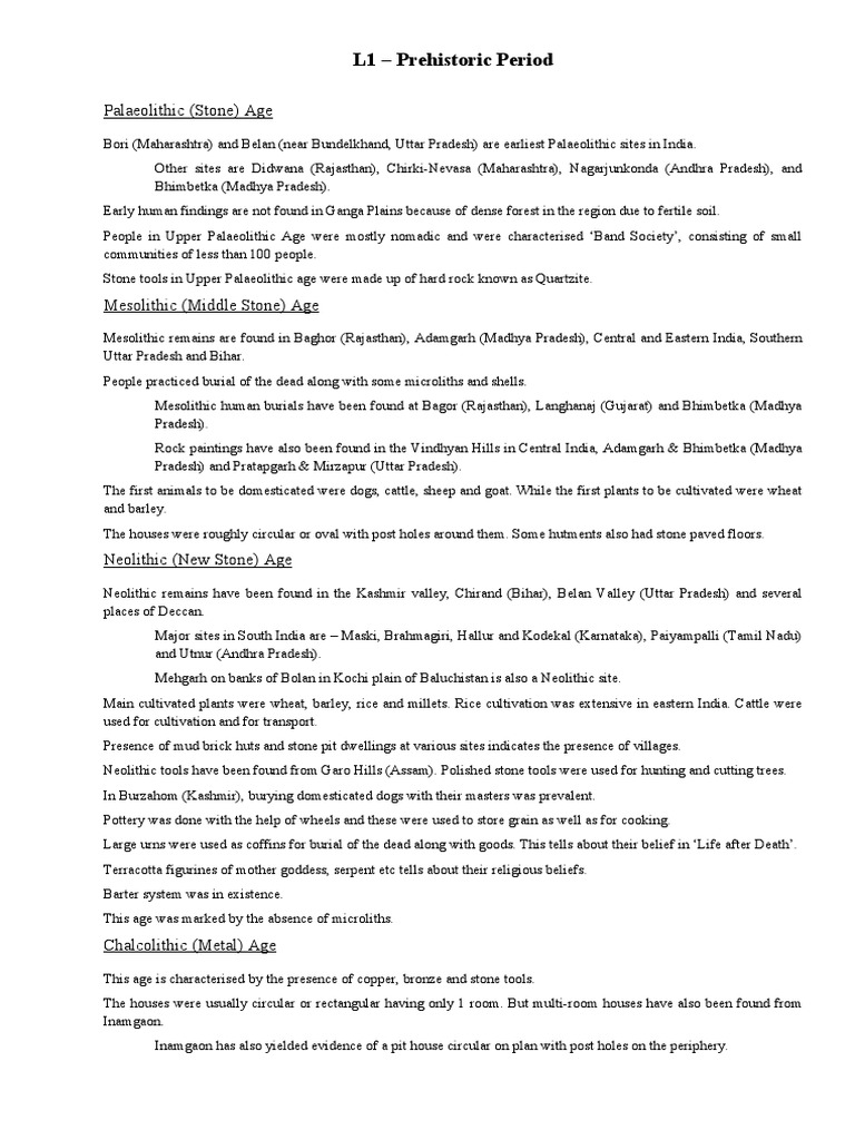 L1 - Prehistoric Period: Palaeolithic (Stone) Age | PDF | Archaeology
