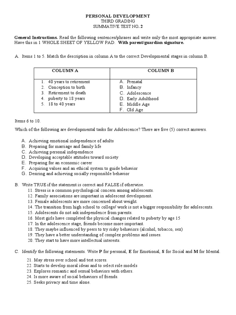 Perdev Q3, ST 2 and PT 2 | PDF | Adolescence | Experience