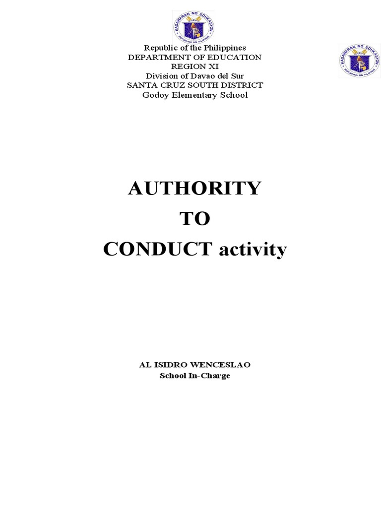 Authority TO CONDUCT Activity: Godoy Elementary School | PDF | Combat ...