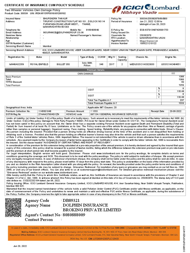 Agency Code DB89321 Agency Name Dolphin Insurance Broking Private ...