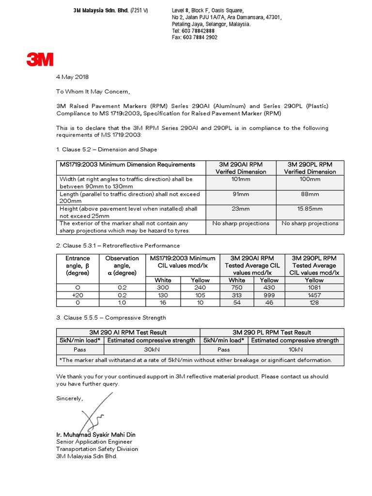 3M 290AI RPM 2018 Performance Compliance Letter-2 | PDF | Building ...