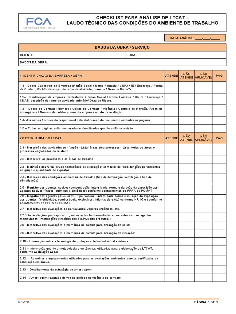 Anexo 07 - Check List de LTCAT (1) FCA | PDF