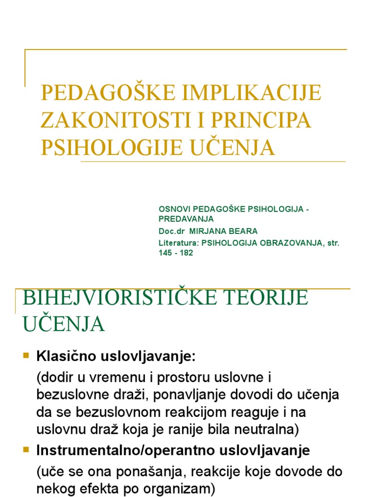 Teorije Učenja I Implikacije Na Nastavu | PDF