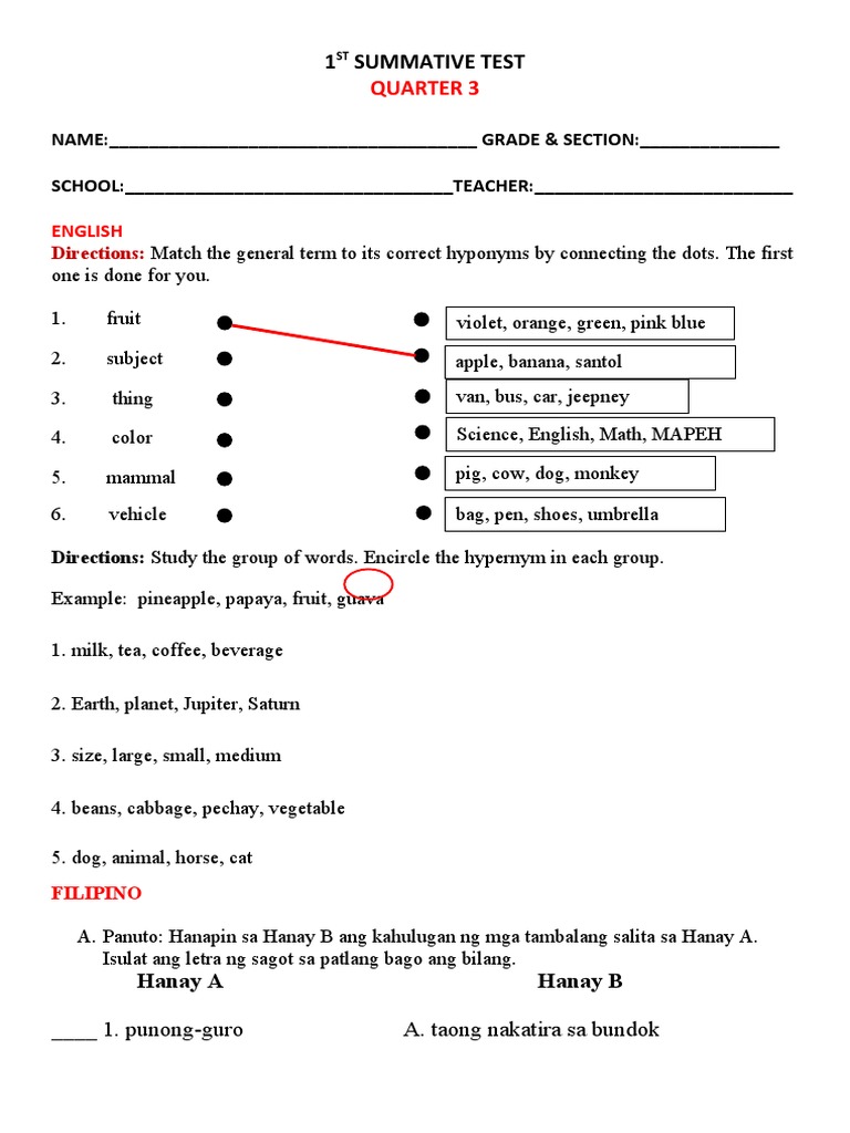 First Summative Test Quarter 3 2021 22 | PDF