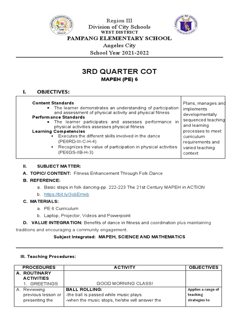 3Rd Quarter Cot: Pampang Elementary School | PDF | Teaching Method | Learning