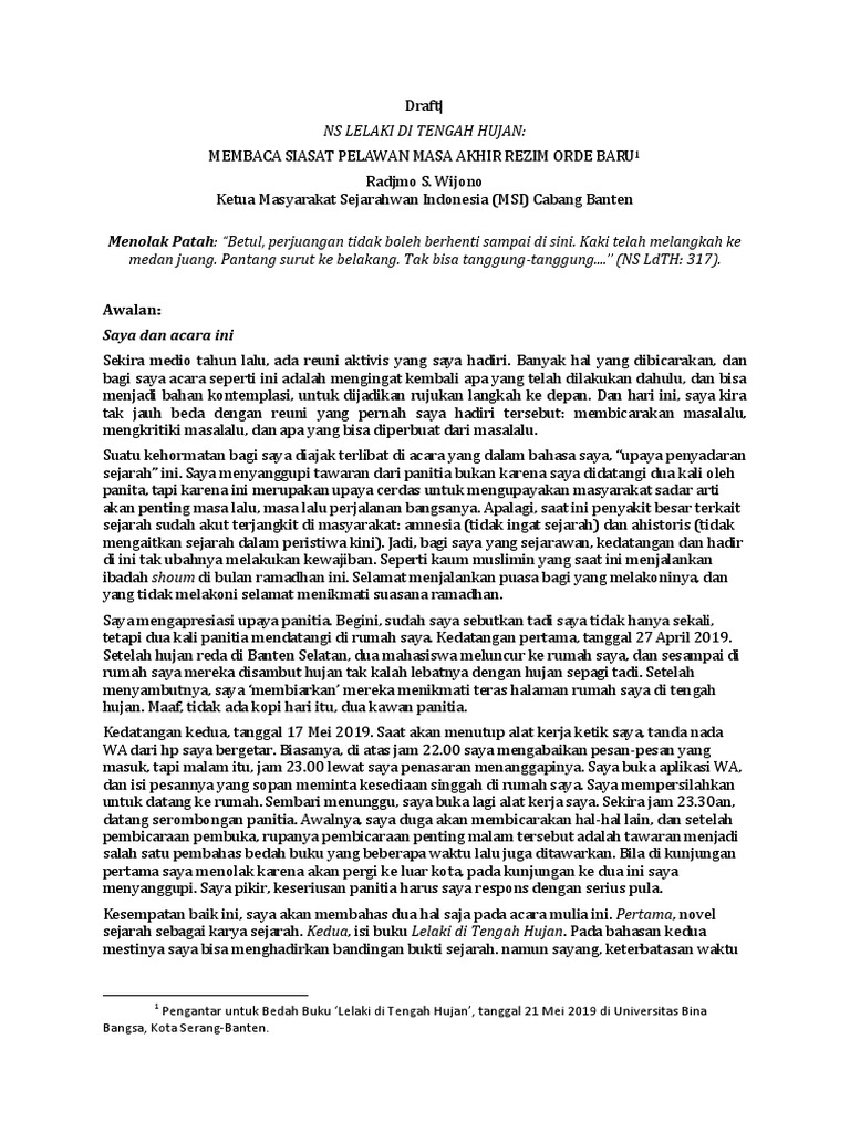 RSW Makalah Bedah Novel Lelaki Di Tengah | PDF