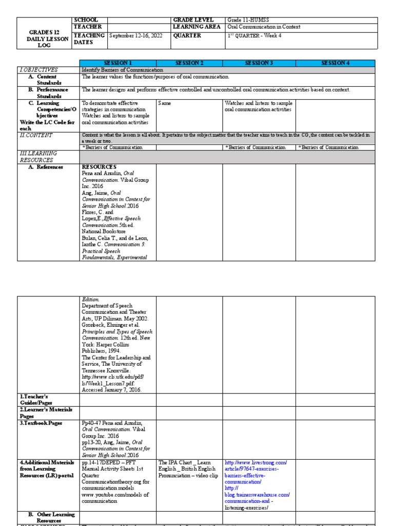 Dll-Oral Communication Q1-W4 | PDF | Learning | Educational Assessment