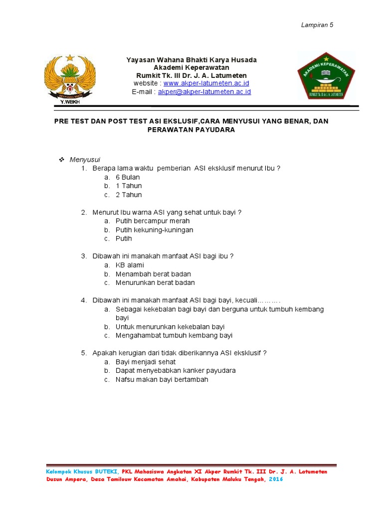 LAMPIRAN 5 Quisioner (Pre Tes Dan Post Test) | PDF | Pengembangan Diri ...