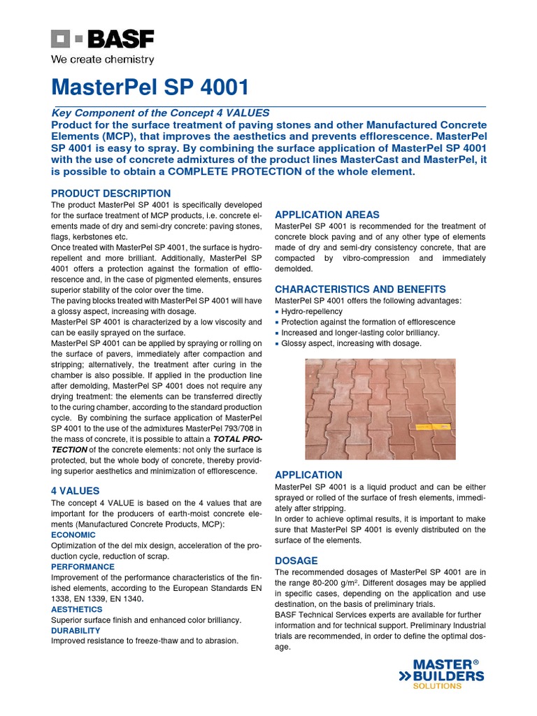 MasterPel SP 4001 - BASF May - 2019 - EN | PDF | Concrete | Packaging And Labeling