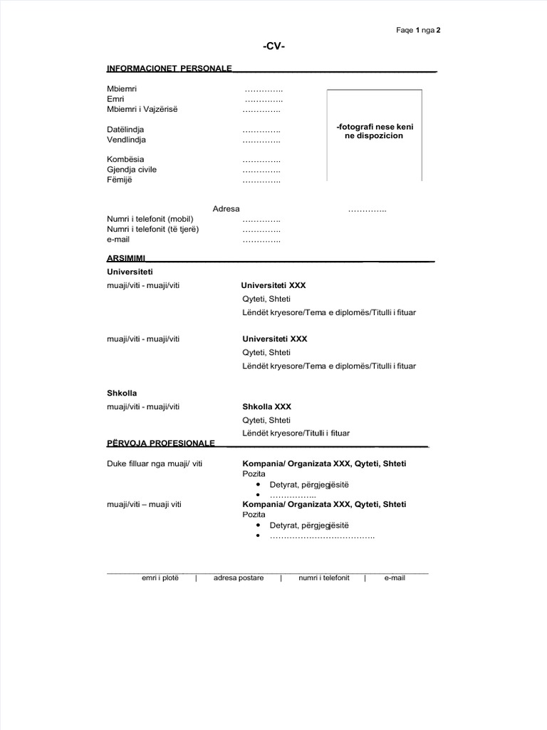 Dokumen - Tips CV Standard Template Shqip 1 | PDF