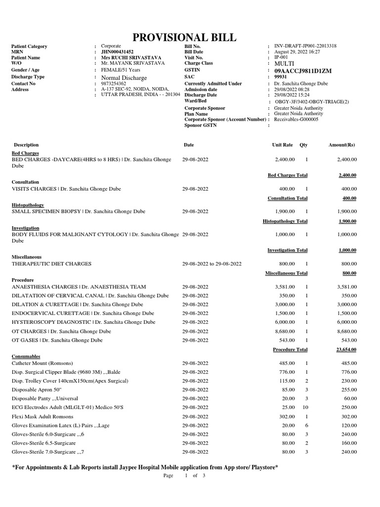 Provisional Bill: Multi Normal Discharge | Download Free PDF | Google ...