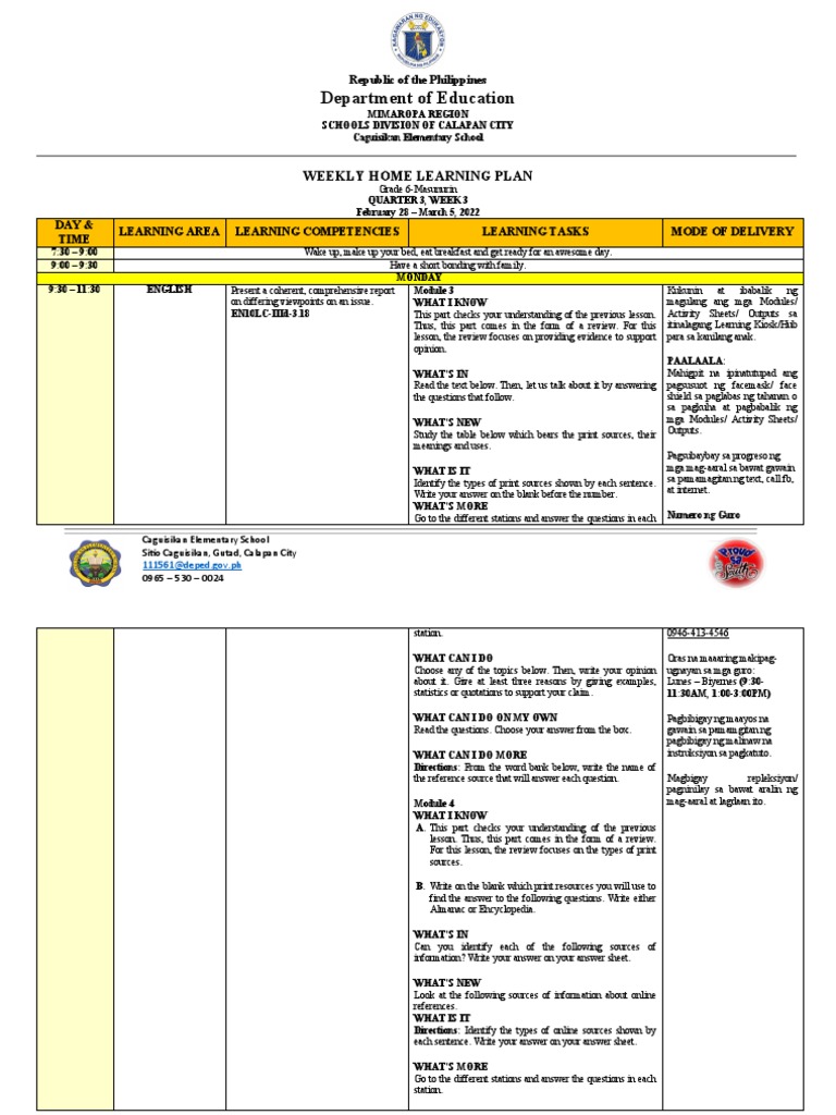 Week 3 Home Learning Plan | PDF | Shape | Force