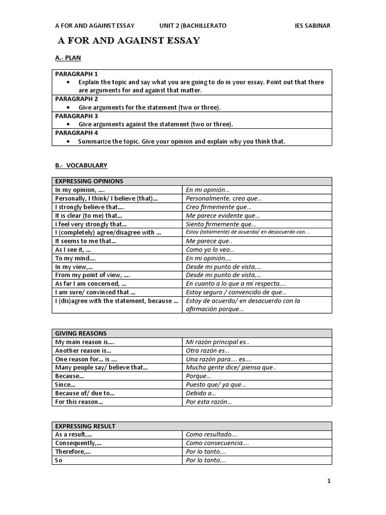 A For and Against Essay | PDF