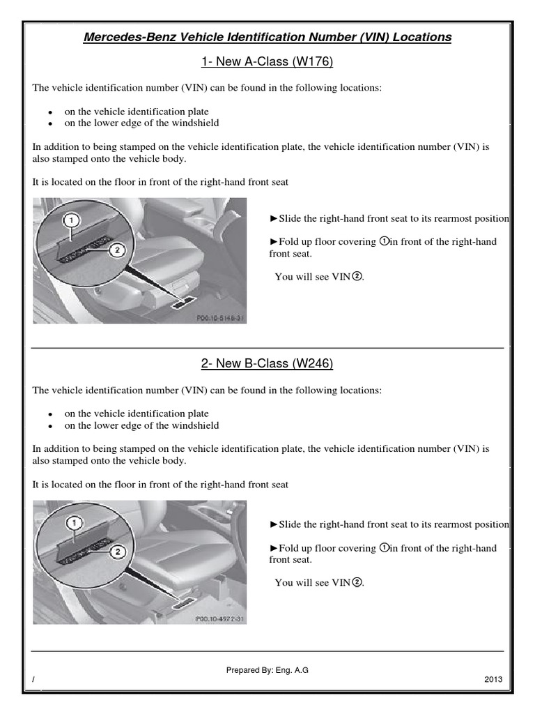Mercedes-Benz Vehicle Identification Number (VIN) Locations: 1-New A ...