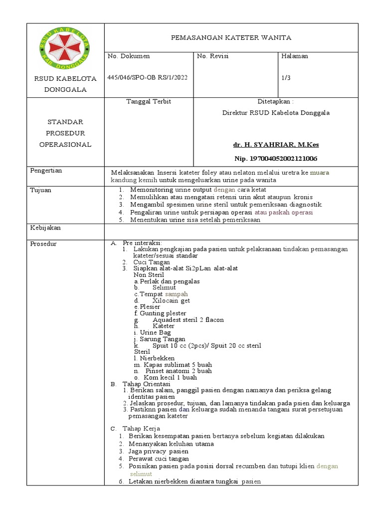Sop Pemasangan Kateter Wanita | PDF